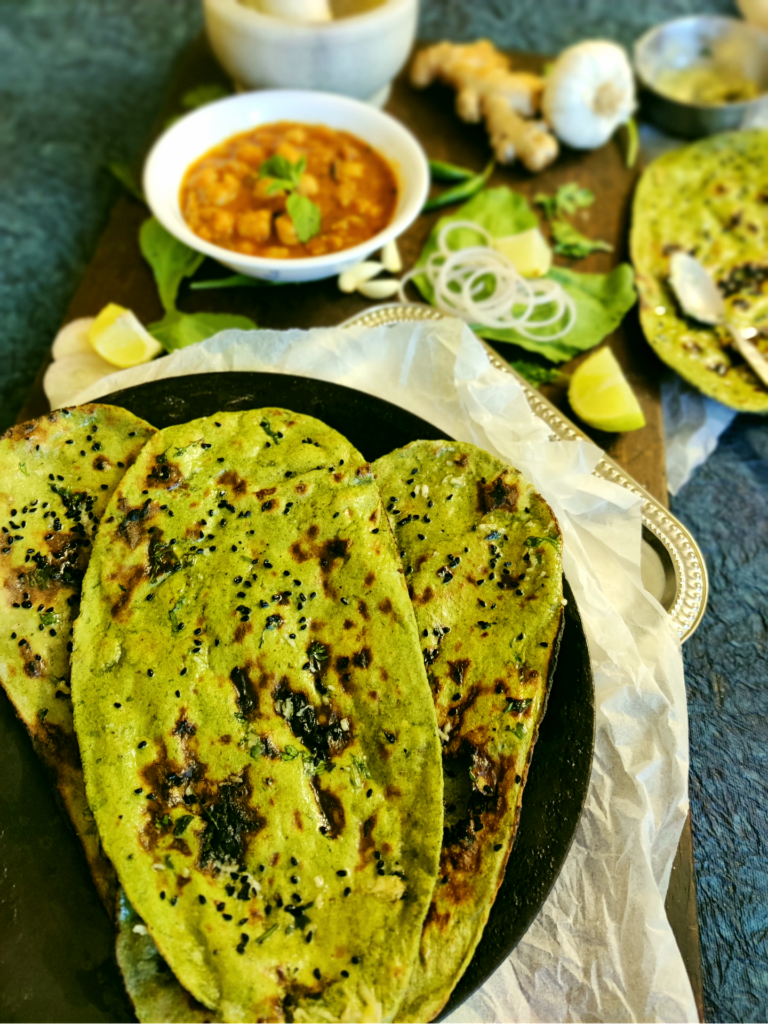 Palak Garlic Butter Naan - tina's kitchen diaries